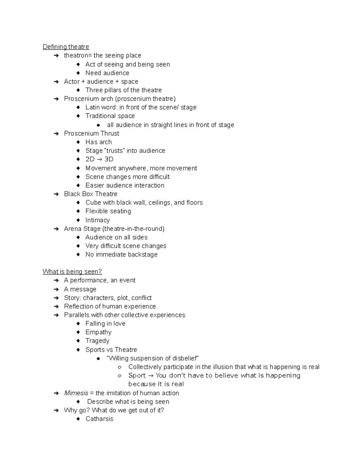 Intro to Theatre Notes - Defining theatre theatron= the seeing place ...