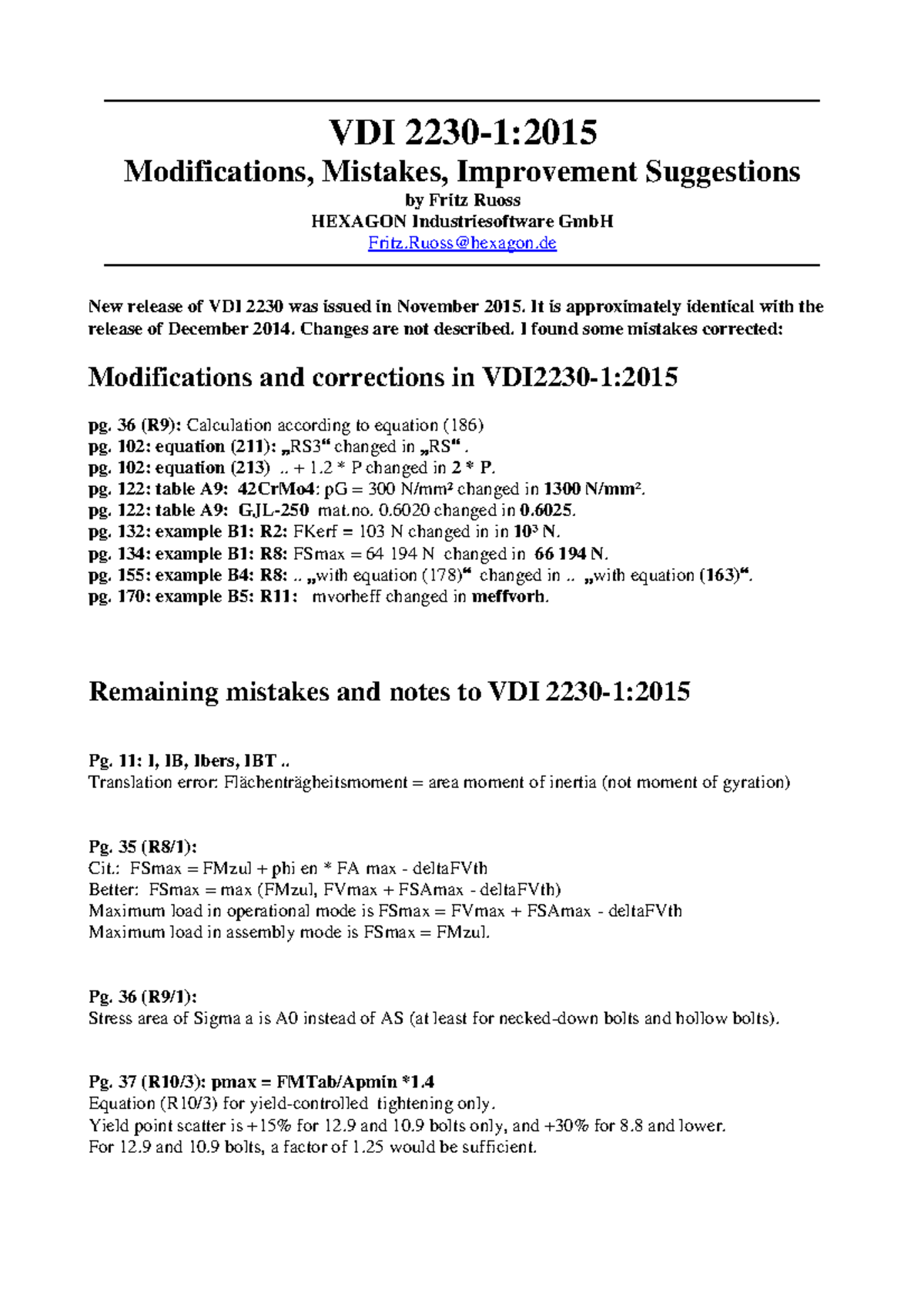 VDI-2230-2015 corrections - VDI 2230-1: Modifications, Mistakes, Improvement Suggestions by ...