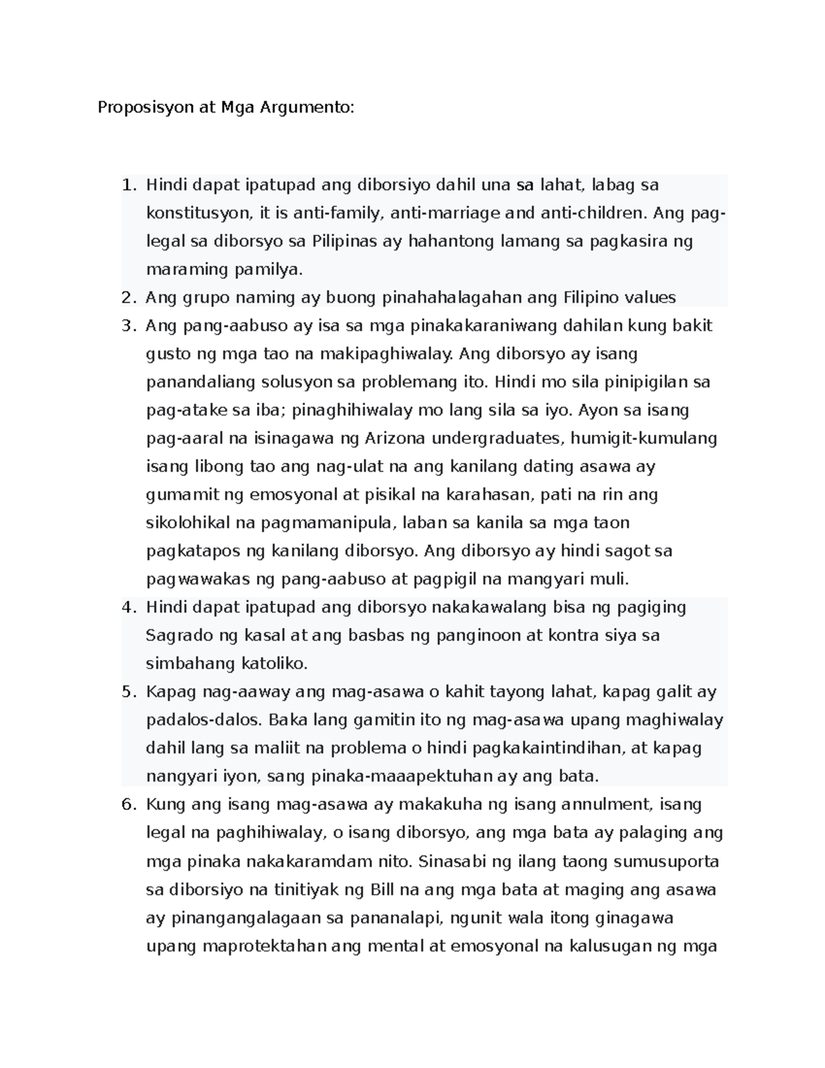 Proposisyon at Mga Argumento - Proposisyon at Mga Argumento: Hindi ...