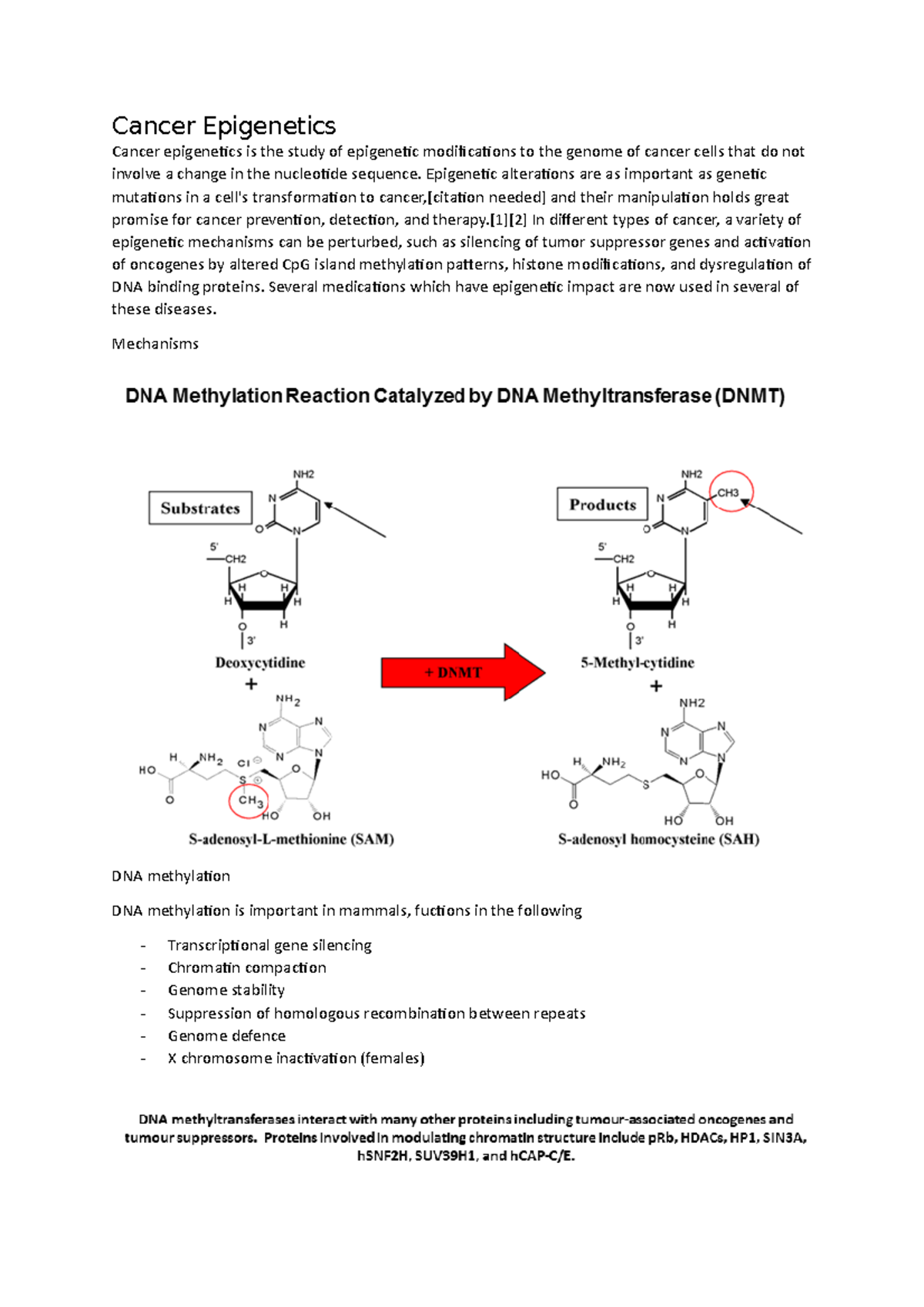 Cancer Epigenetics - This exam question is based on this specific topic ...