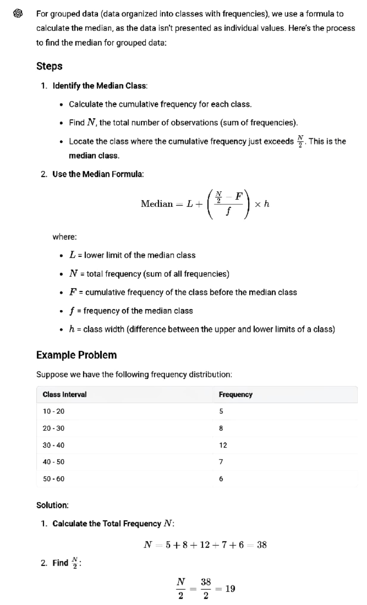 Median calculation for grouped data - For grouped data (data organized ...