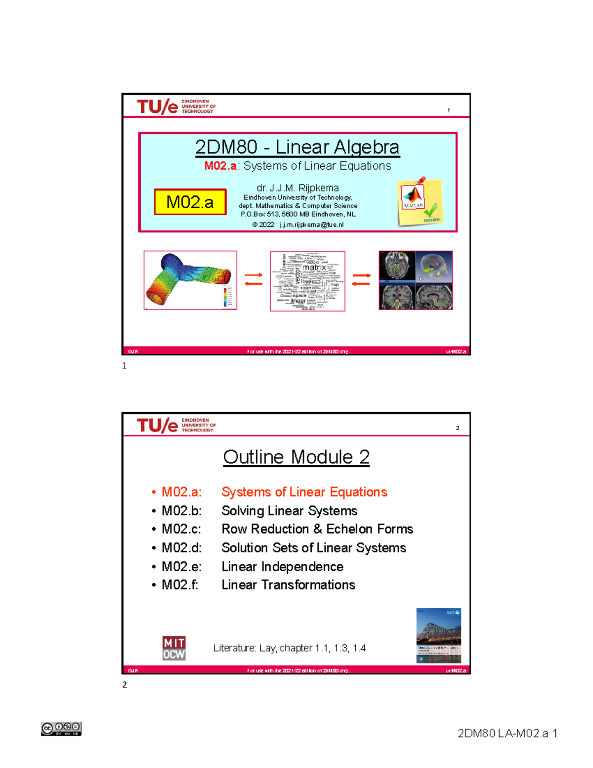 2DM80LA slides van colleges lineaire algebra module 2 - ####### 2DM80 ...
