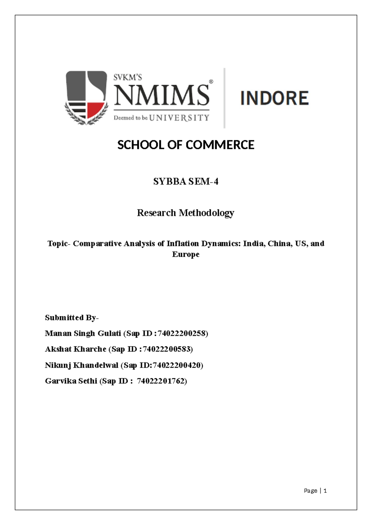 RM project final - lkjbhvgbgkjl;ojb - SCHOOL OF COMMERCE SYBBA SEM- Research Methodology Topic ...