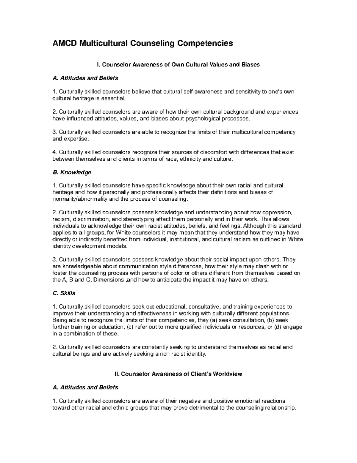 Multcultural competencies - AMCD Multicultural Counseling Competencies ...