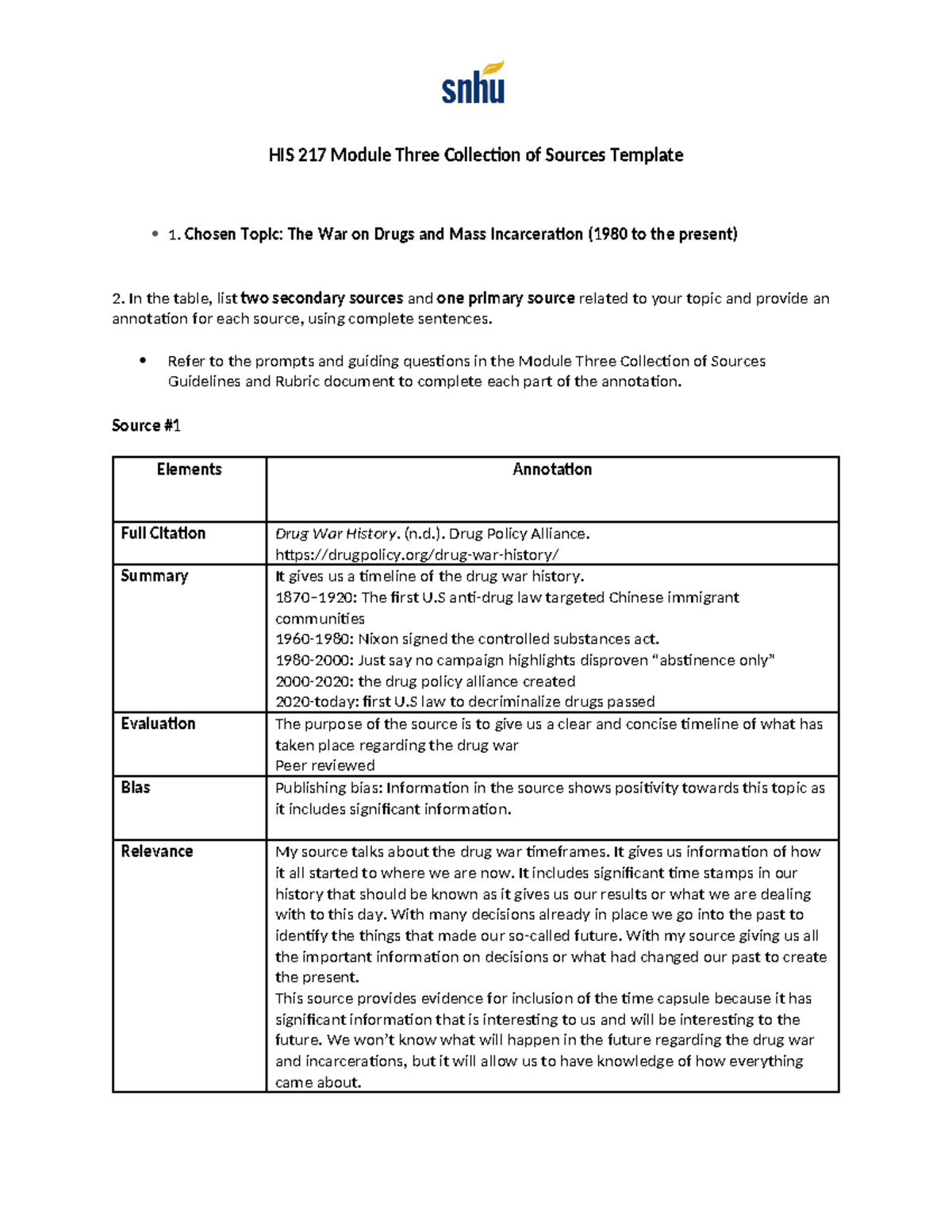 HIS 217 Module Three Collection of Sources Template - Chosen Topic: The ...