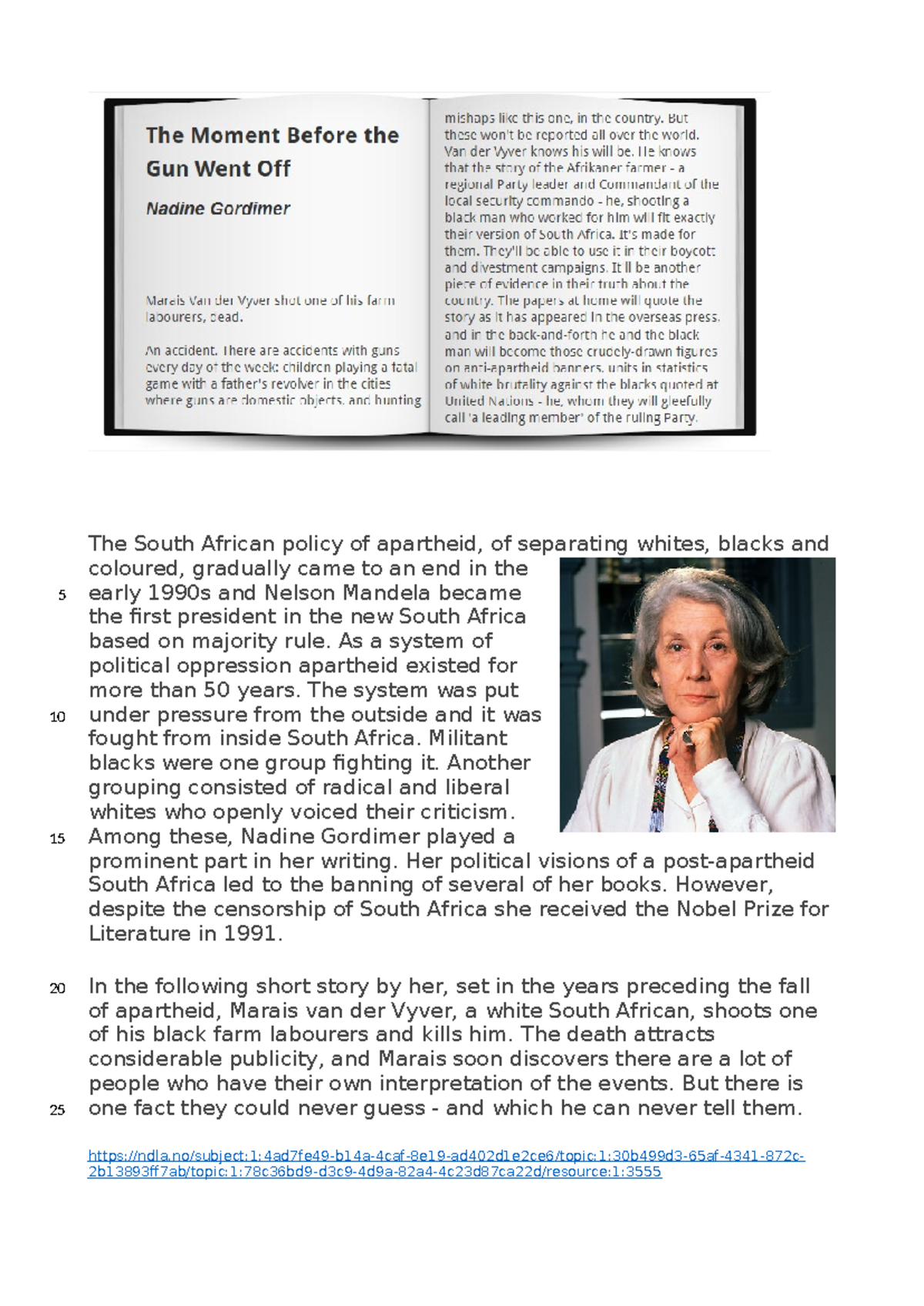 Before the gun went of - nadime gordimer - The South African policy of ...