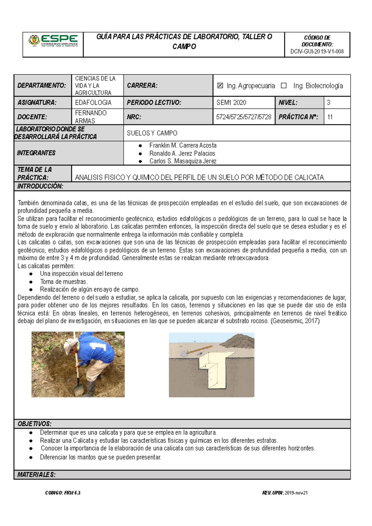 LAB 11 Calicata - CAMPO CÓDIGO DE DOCUMENTO: DCIV-GUI-2019-V1 ...