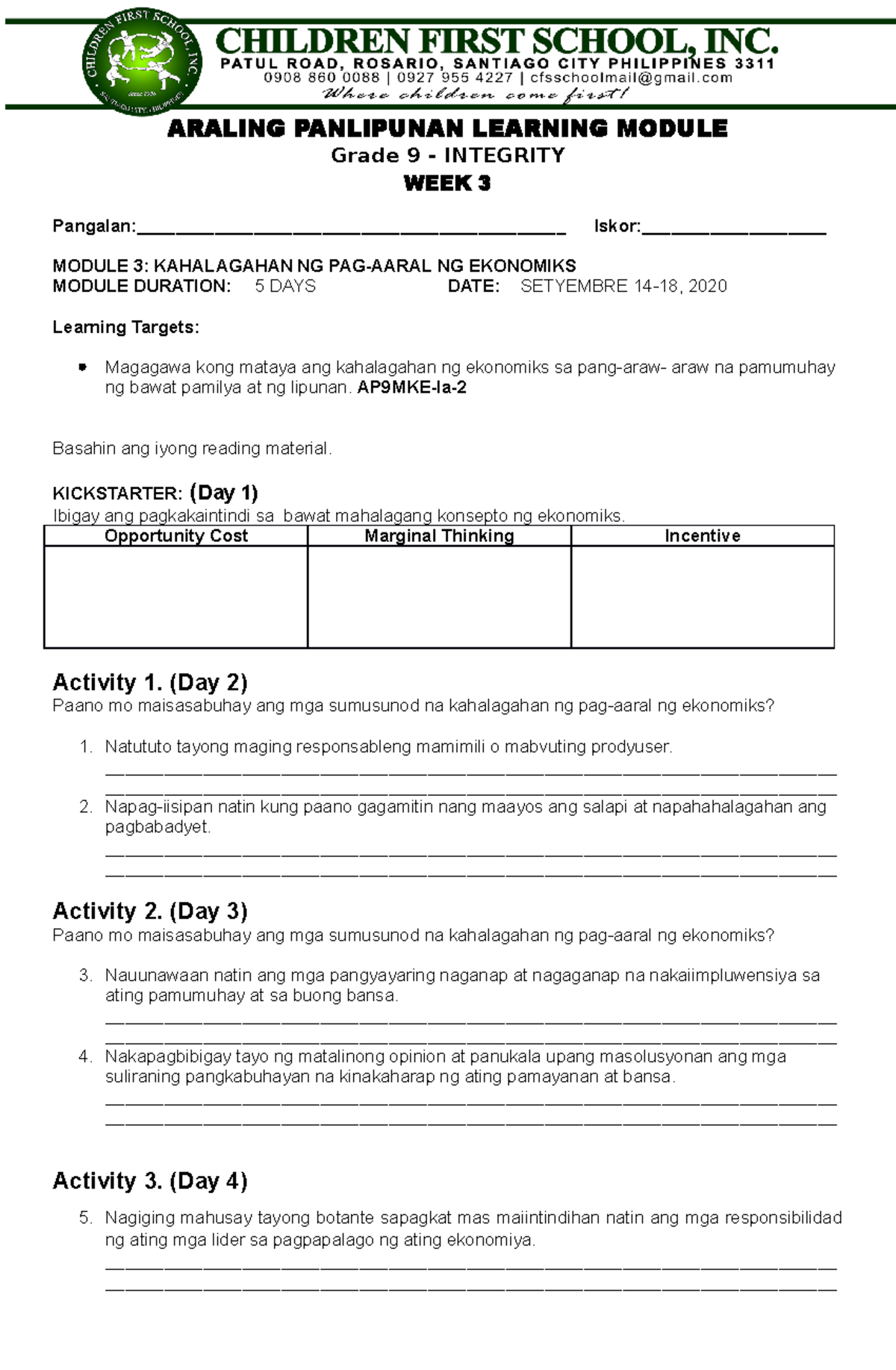 AP09 Lesson 3 Answer Sheet - checked - ARALING PANLIPUNAN LEARNING ...