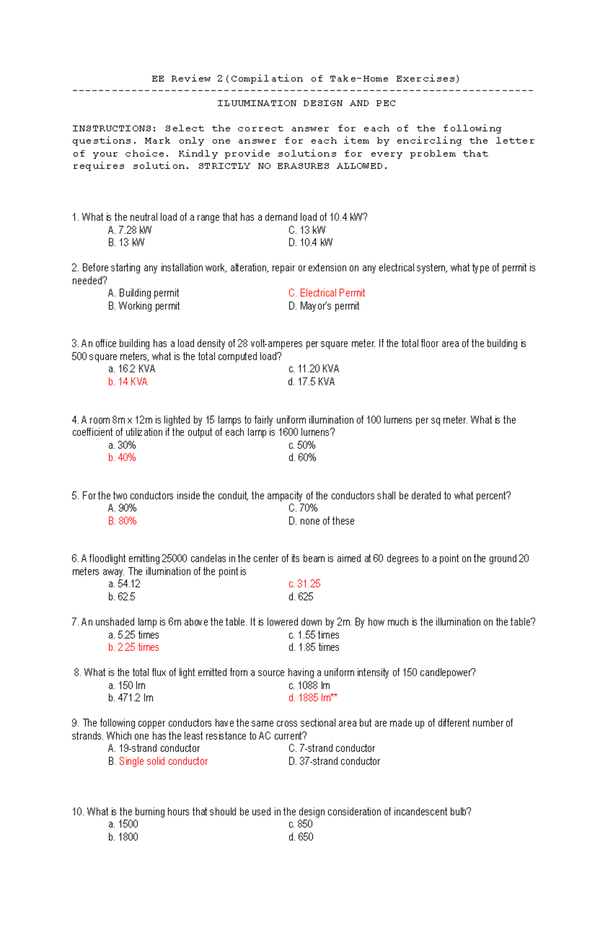 Ilumination - SOLVING PROBLEMS - EE Review 2(Compilation of Take-Home ...