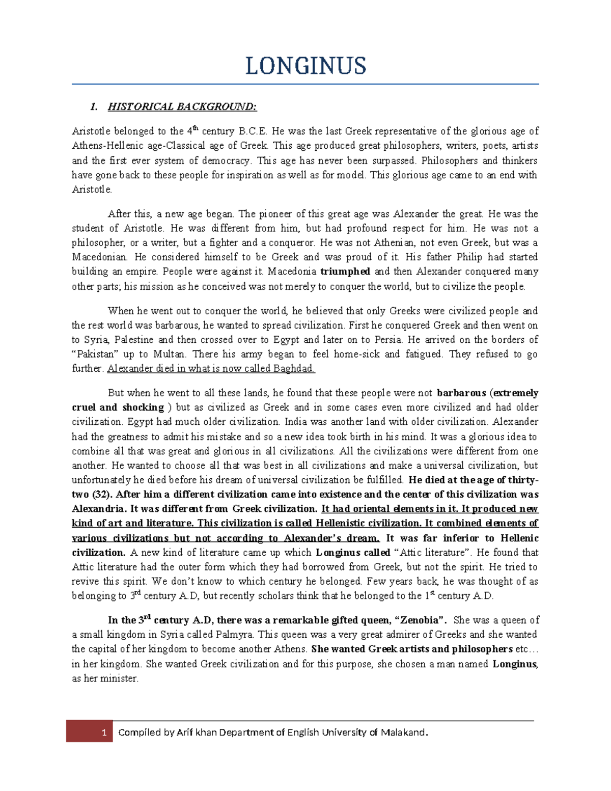 Longinus - as soon as possible - LONGINUS 1. HISTORICAL BACKGROUND ...