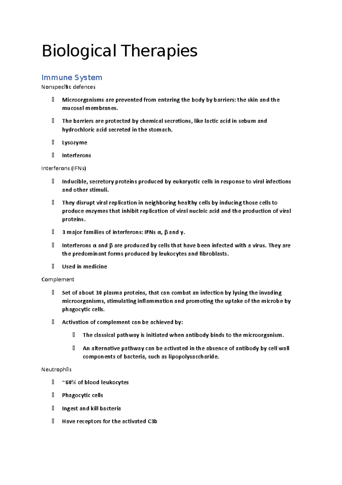 Biological Therapies 1 - Biological Therapies Immune System Nonspecific ...