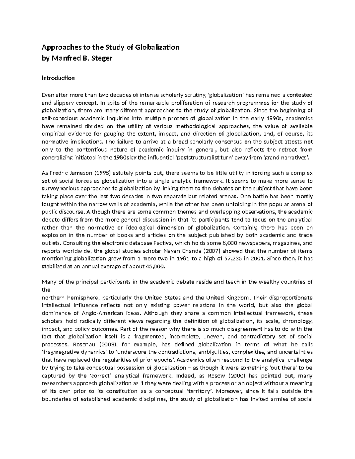 Approaches to the Study of Globalization GE1714 - Approaches to the ...