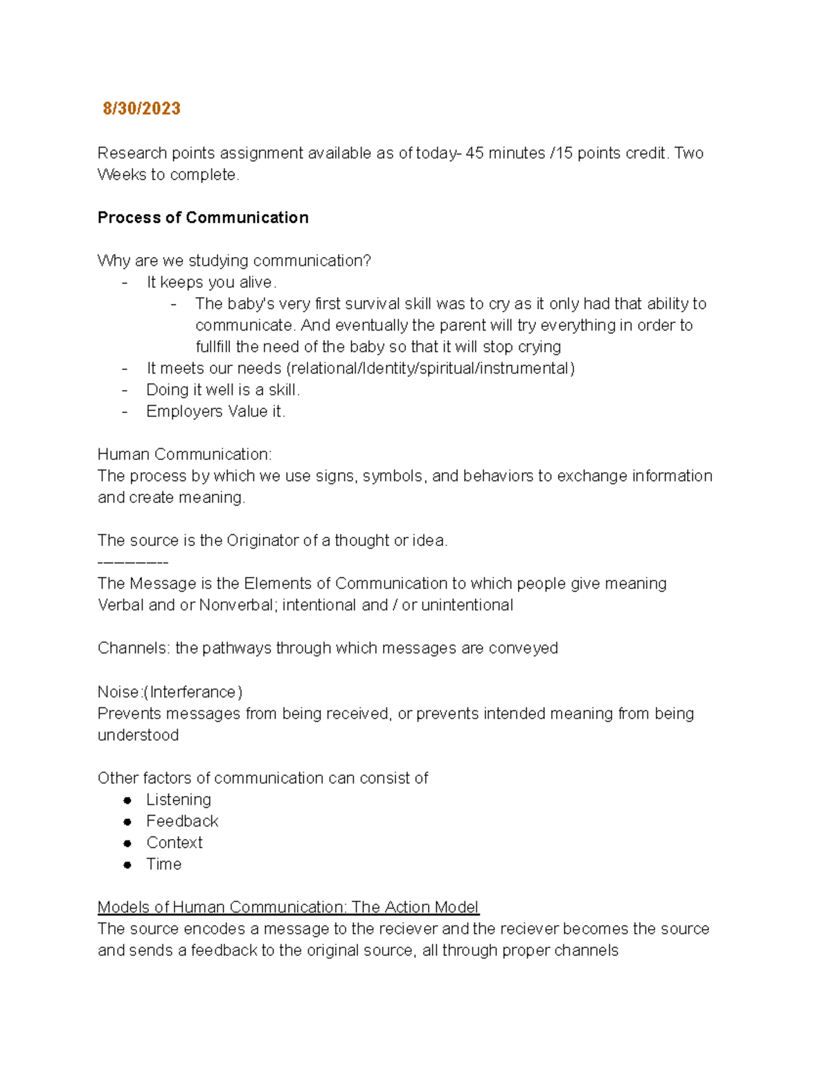 Comm 1000 Lecture Notes - 8/30/ Research points assignment available as ...