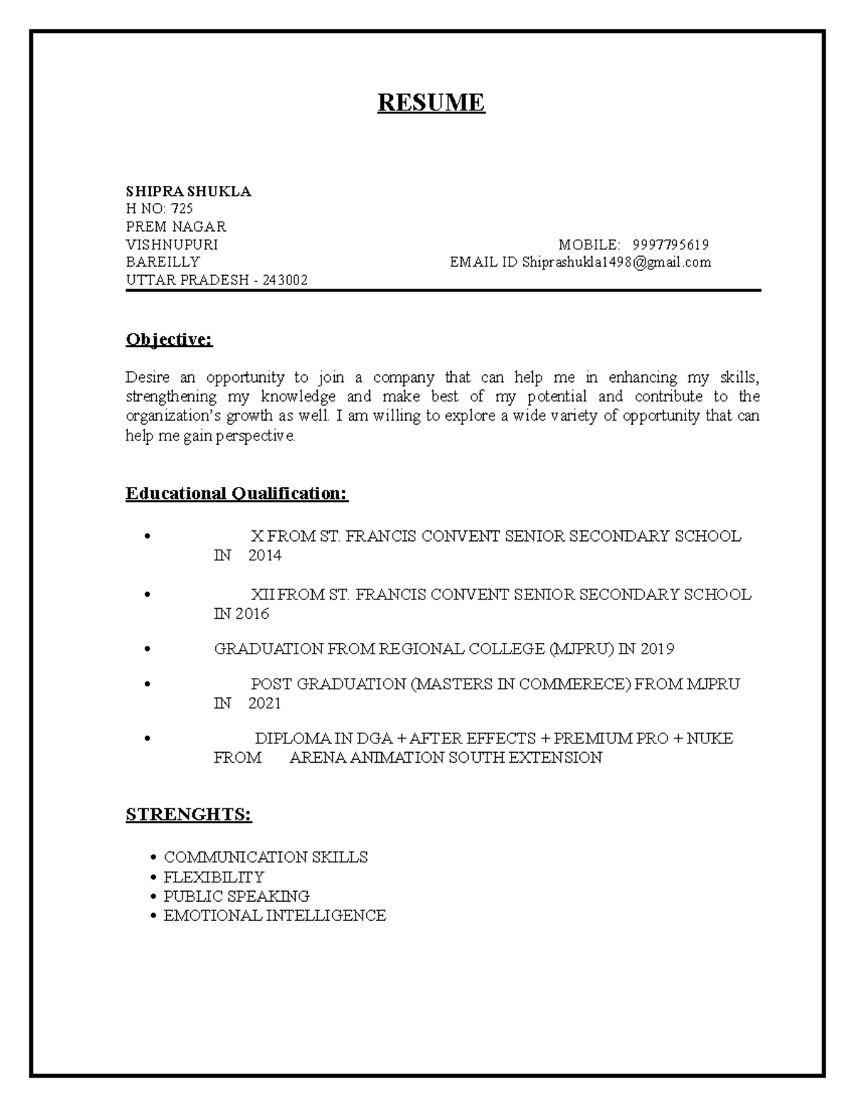 Shipra - NOTES FOR MBA STUDENT FOR STUDIES AND SIP - RESUME SHIPRA ...