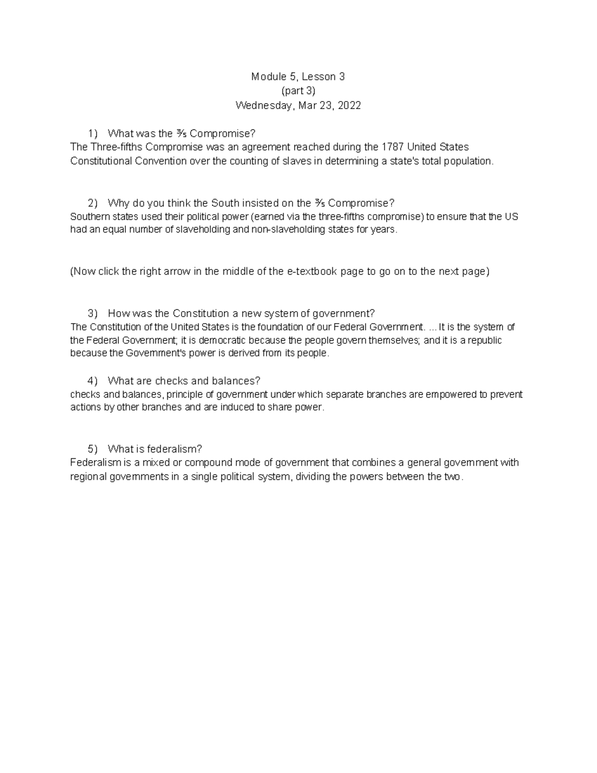 Class Notes on U.S. History - Module 5, Lesson 3 (part 3) Wednesday ...