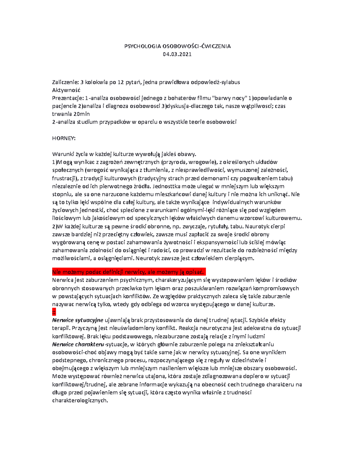 Psychologia osobowosci cwiczenia - PSYCHOLOGIA OSOBOWOŚCI-ĆWICZENIA 04. Zaliczenie: 3 kolokwia ...