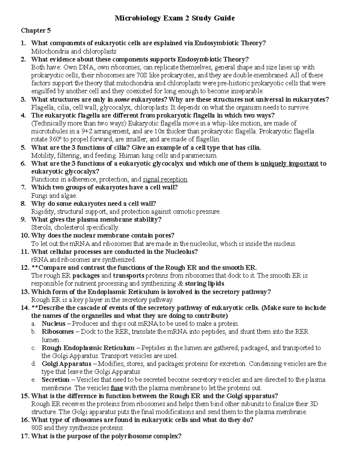 Key - Microbiology Exam 2 SG 231 - Chapter 5 1. What components of ...