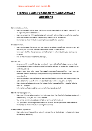 FIT2004 2023 Sem 1 - Past Year Feedback - 2023 Semester One (June 2023) Examination Period ...