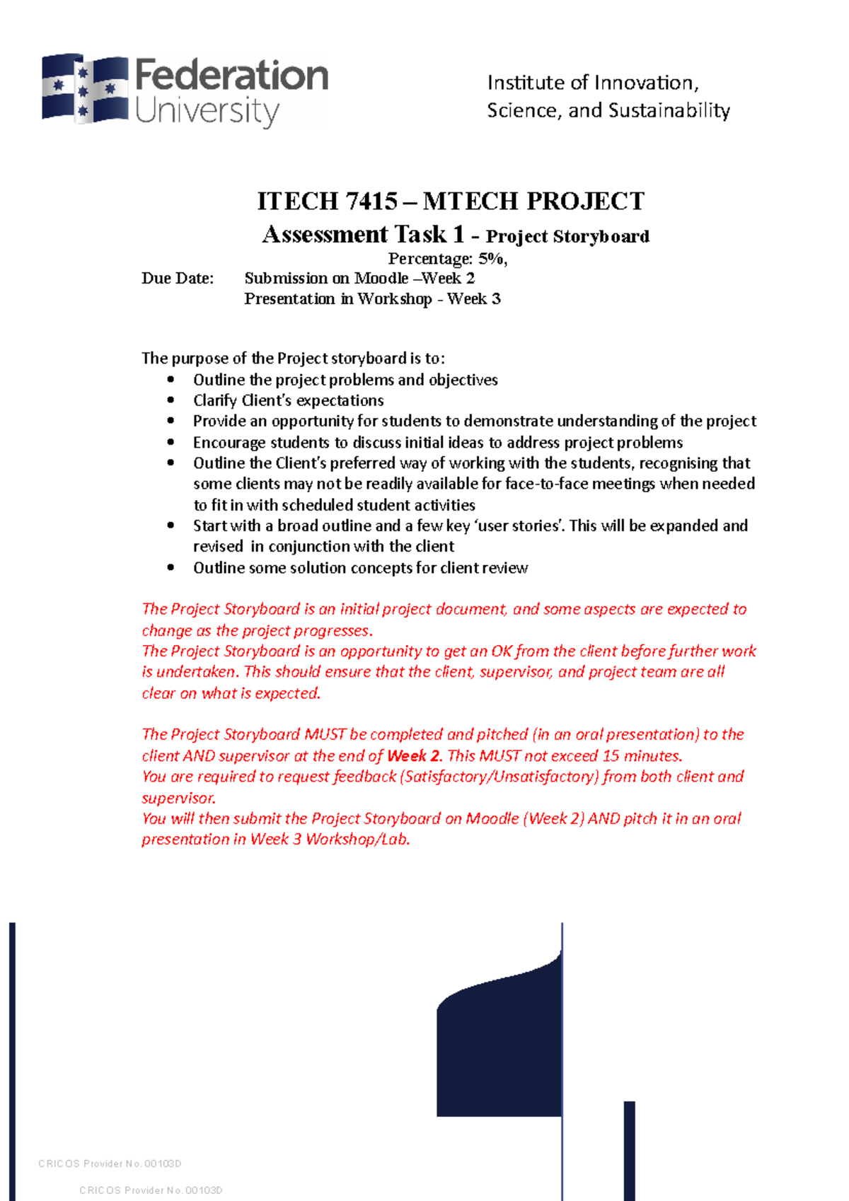 Assessment #1 Description - Project Storyboard - ITECH 7415 – MTECH PROJECT Assessment Task 1 ...