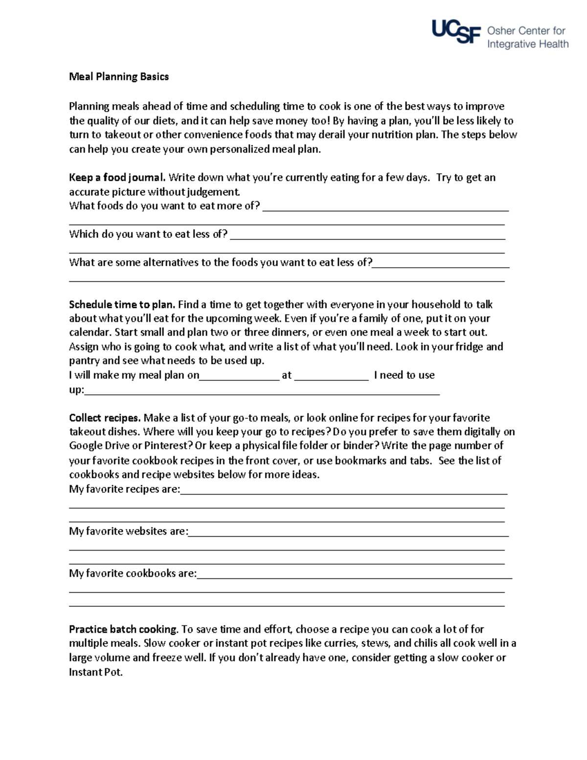 Meal Planning Basics PDF - Meal Planning Basics Planning meals ahead of ...
