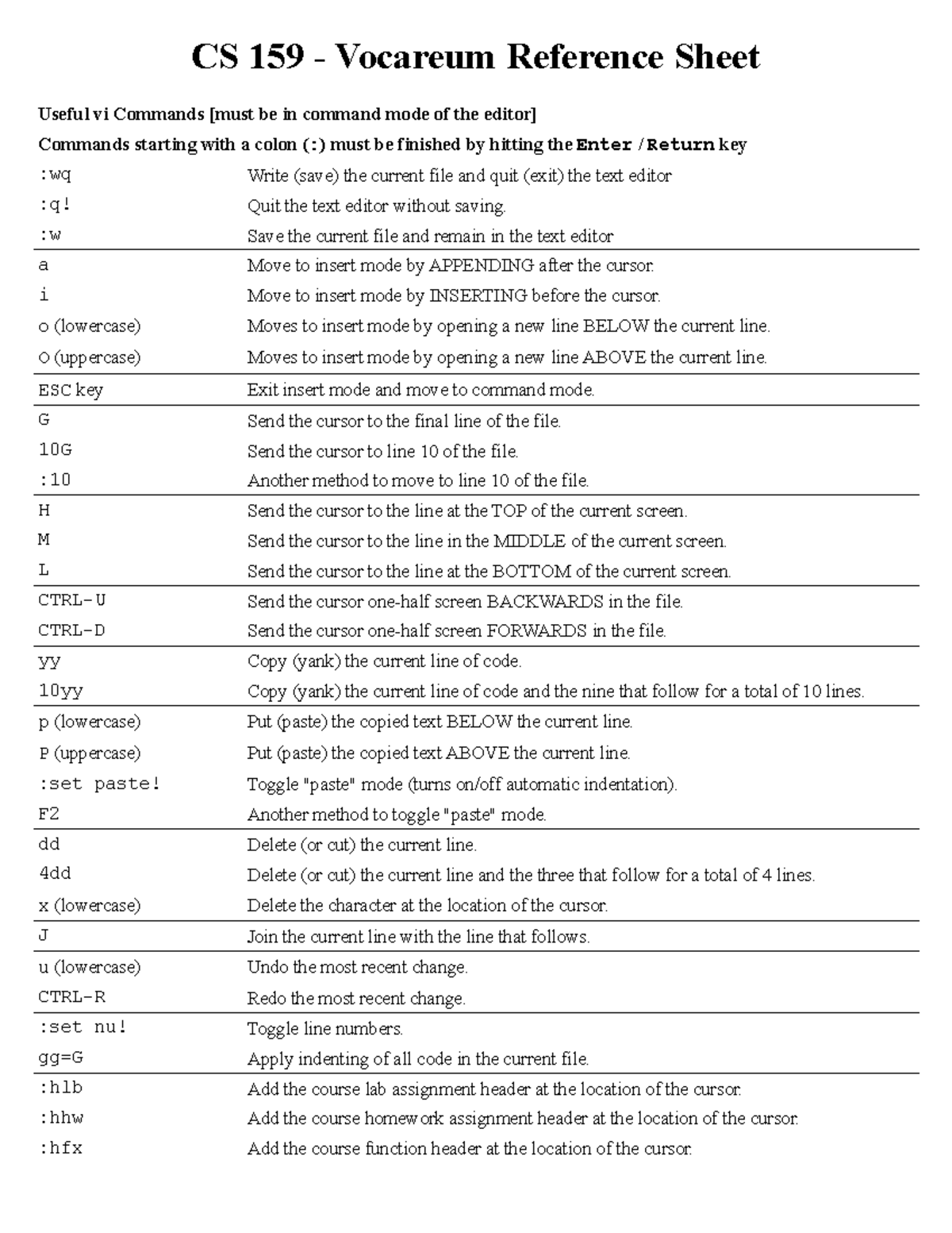 Vocareum references - :w Save the current file and remain in the text ...