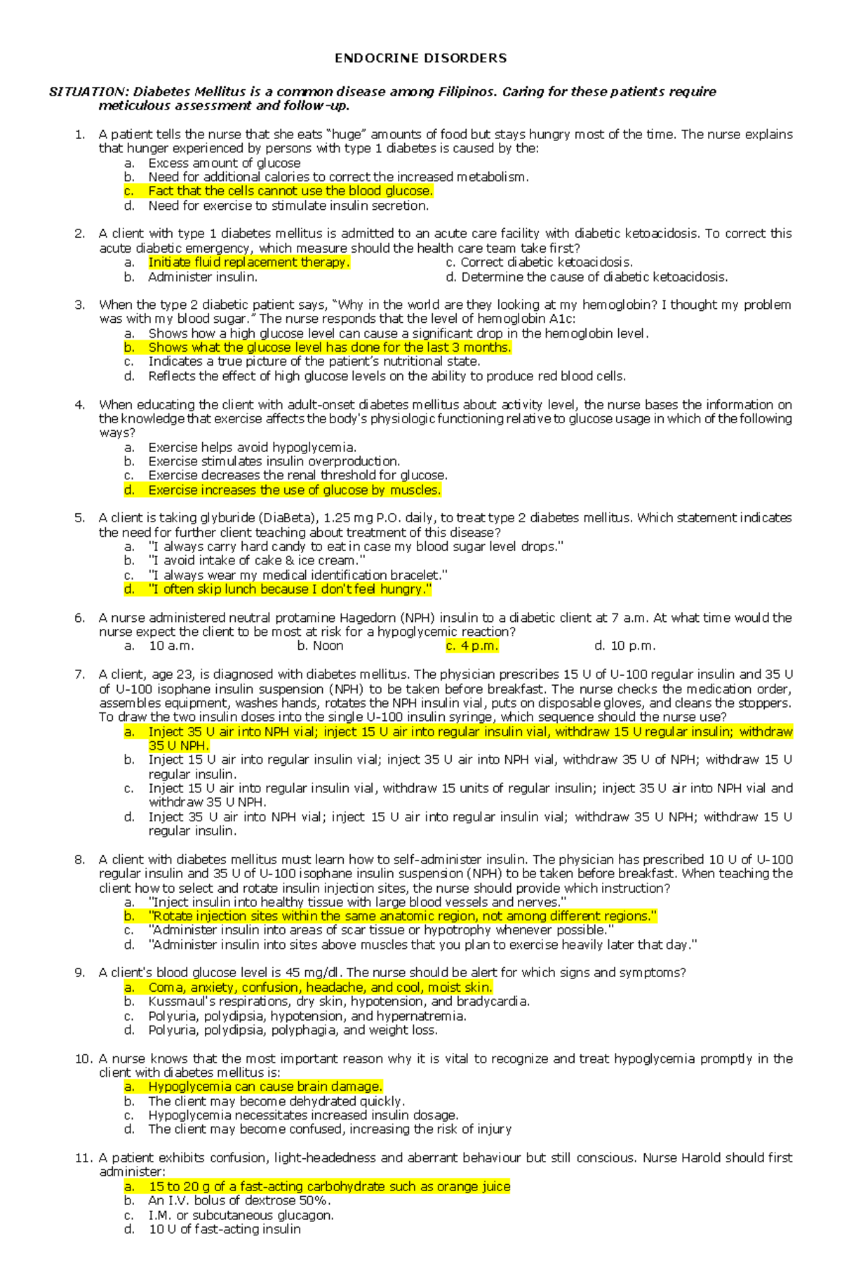 Test Drill on Endocrine Disorders 2 Answer KEY - ENDOCRINE DISORDERS ...