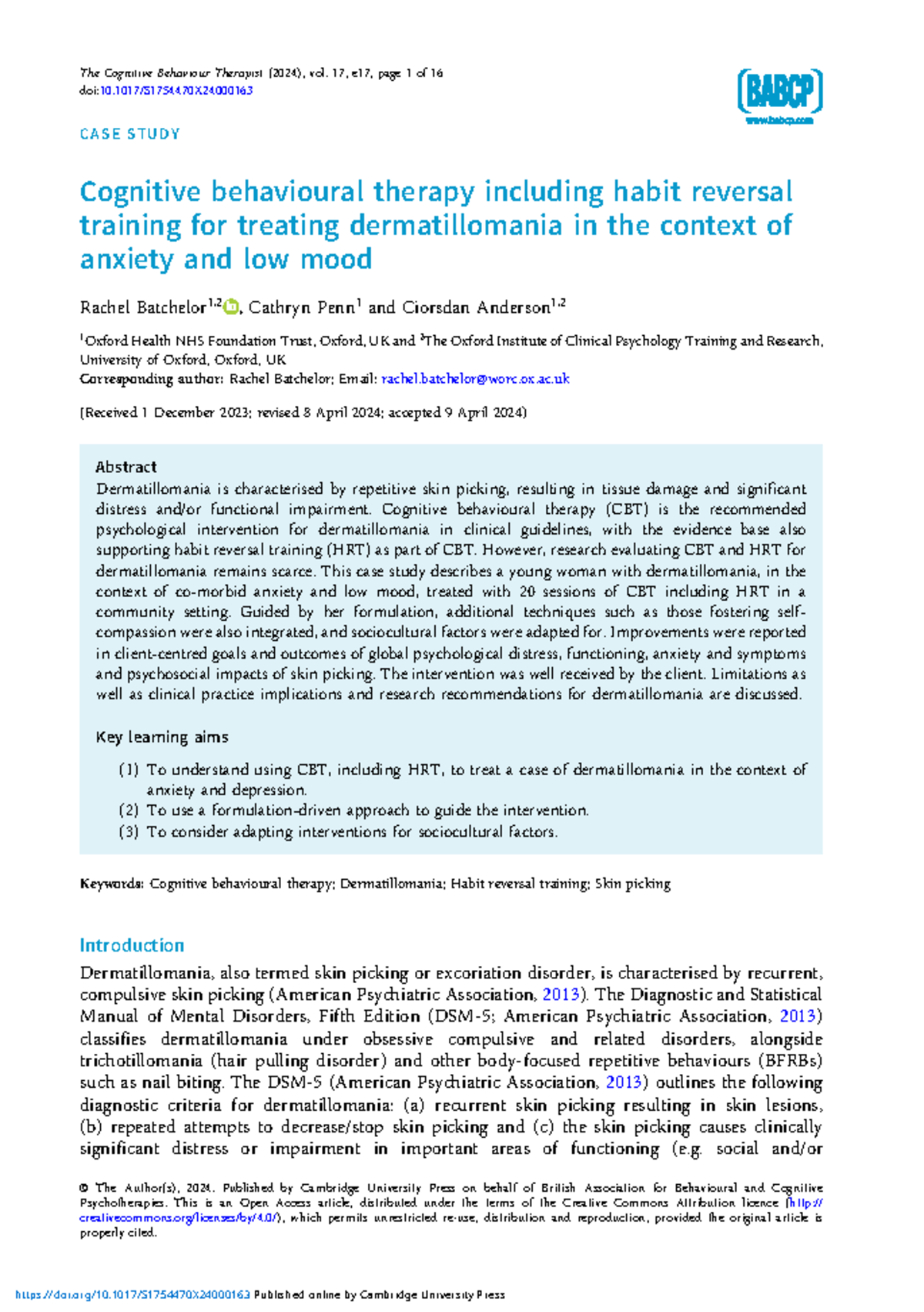 Cognitive behavioural therapy including habit reversal training for ...