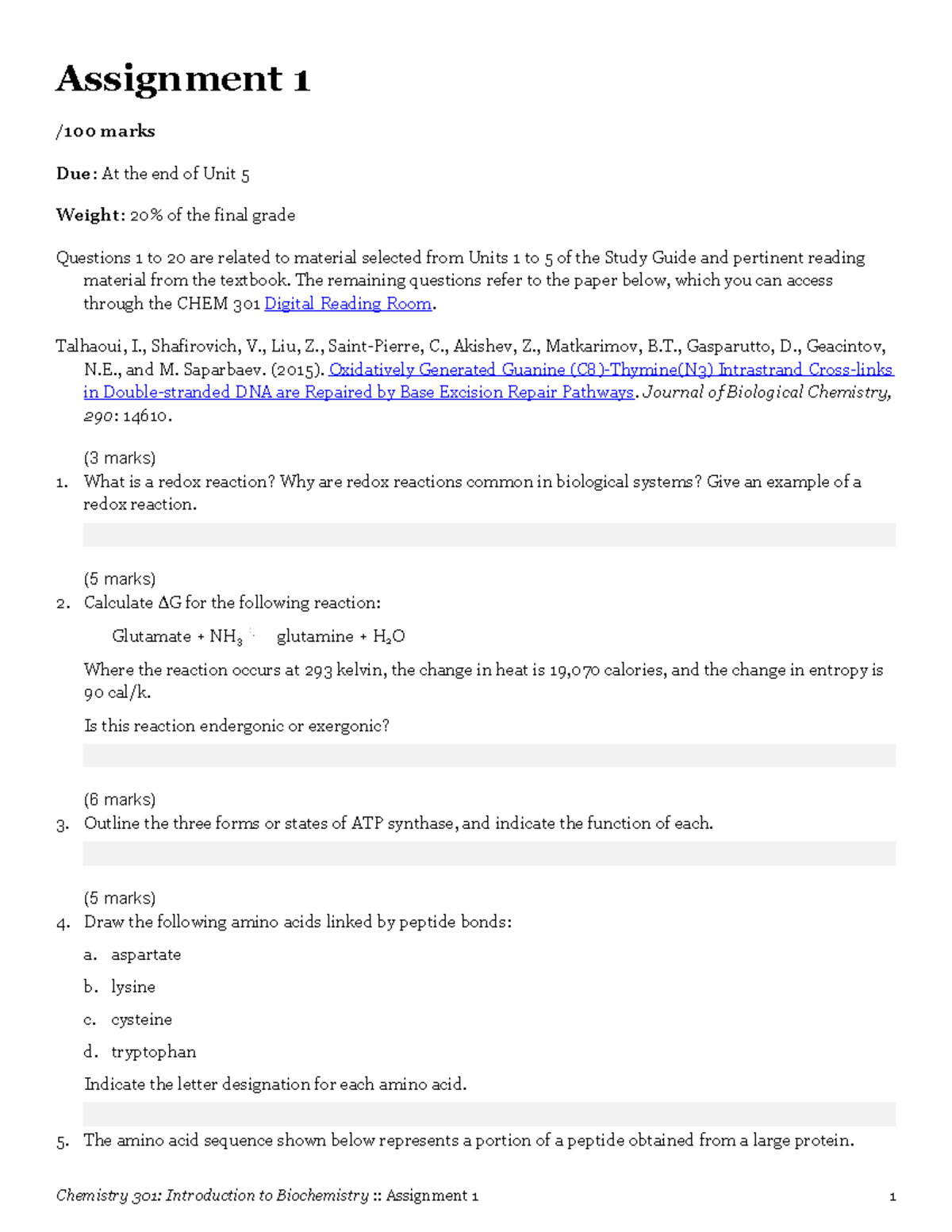 Assignment 01 - Assignment 1 /100 marks Due: At the end of Unit 5 Weight: 20% of the final grade ...