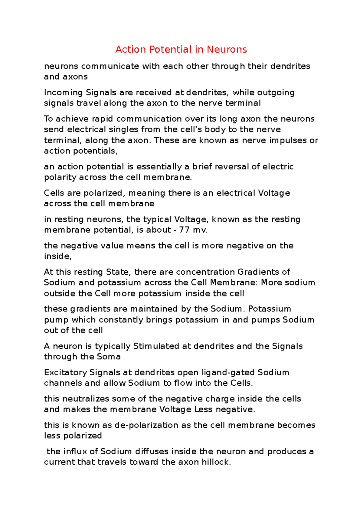 Action Potential in Neurons - Action Potential in Neurons neurons ...