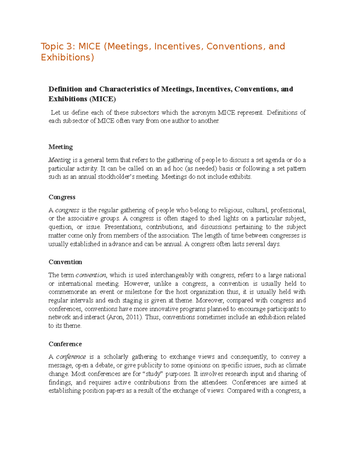 Topic 3 MICE (Handout) - For Meetings, Incentives, Conferences, and ...