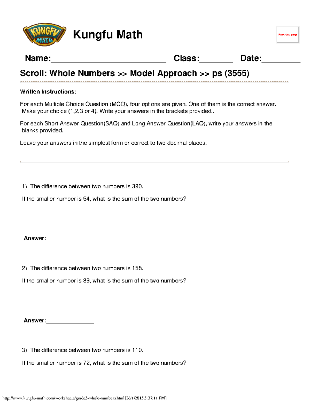 256622641 Singapore Math Worksheets Grade 3 Whole Numbers www kungfu ...