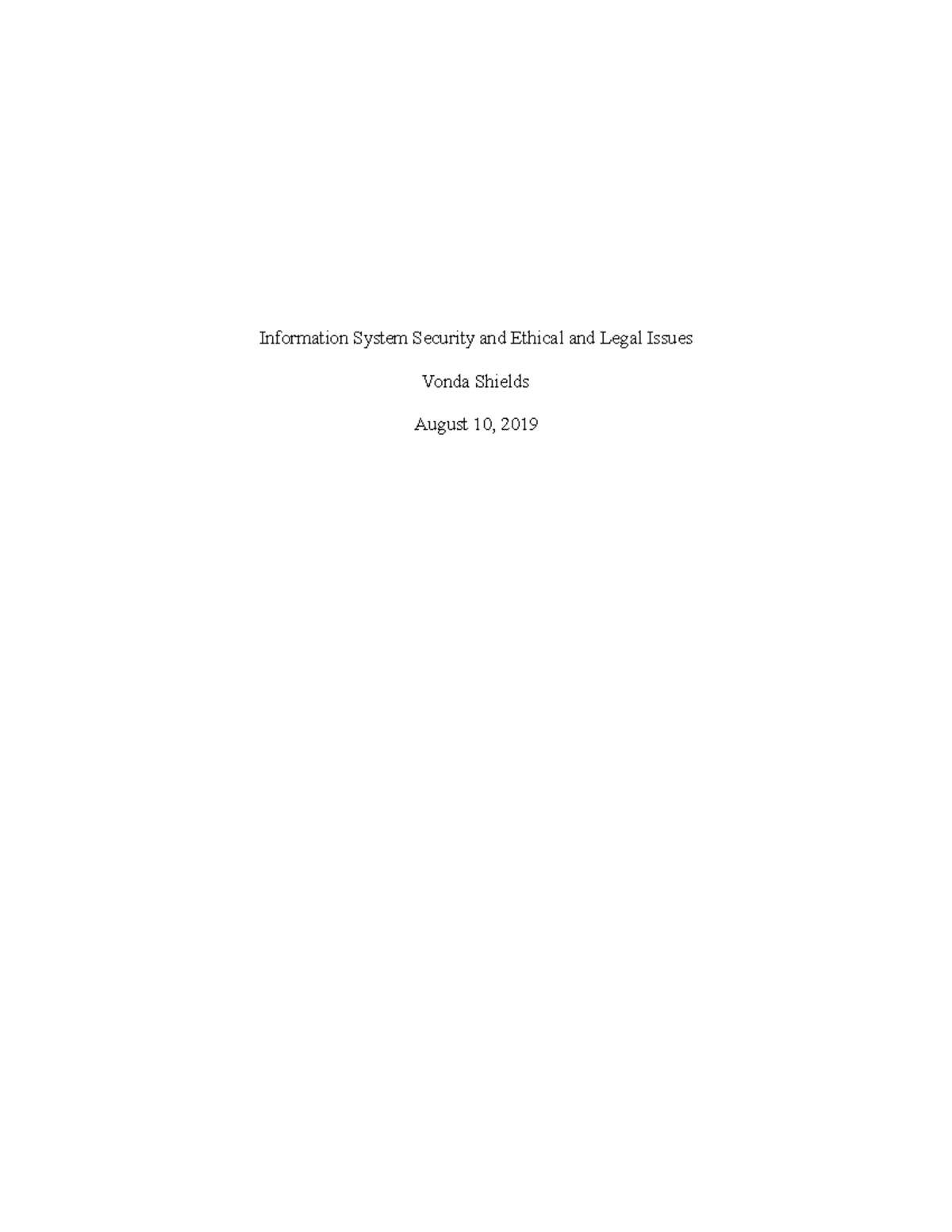 Week 6 Assignment - Essay - Information System Security and Ethical and ...