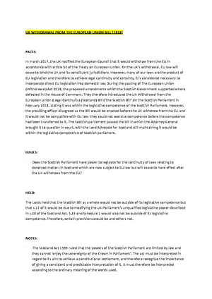 Miller II Case notes - R (Miller) v Prime Minister; Cherry v Advocate ...