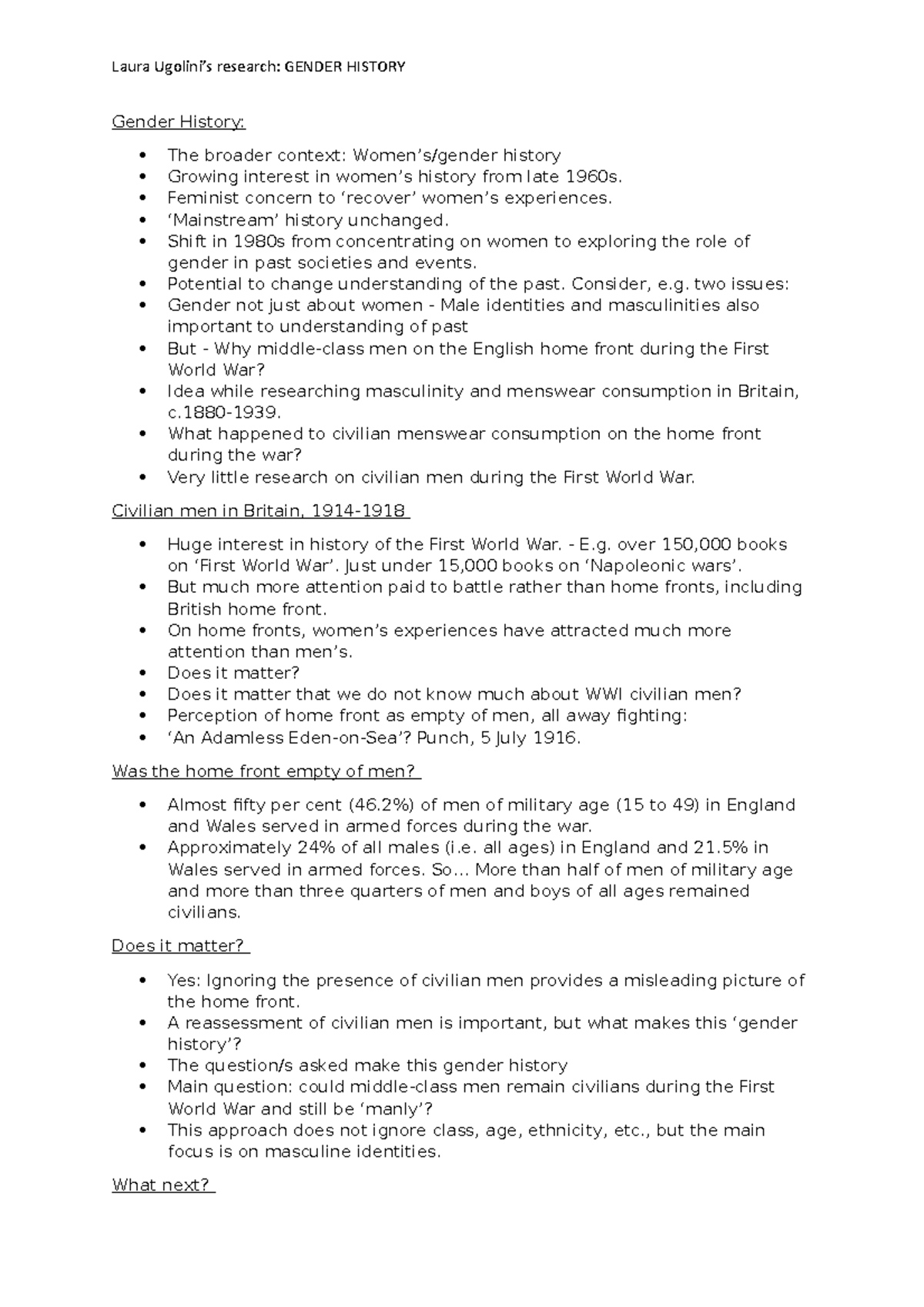 Gender History - Laura Ugolini’s research: GENDER HISTORY Gender ...