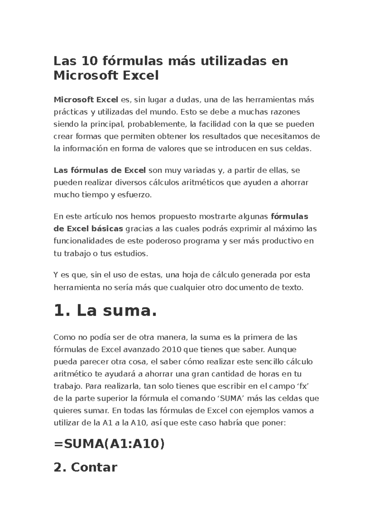 Formulas en Excel - Las 10 fórmulas más utilizadas en Microsoft Excel ...