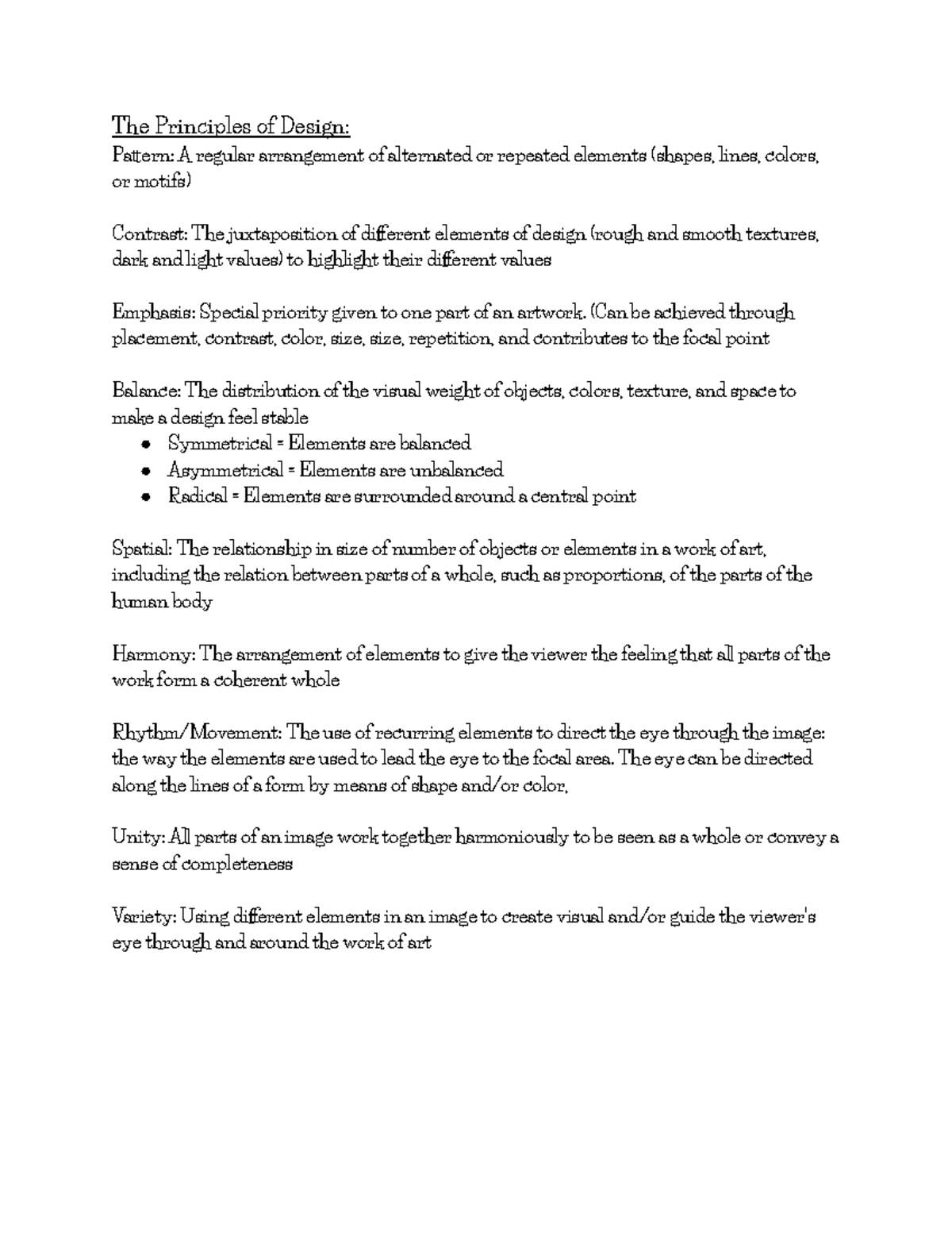 Intro to Fine Arts The Principles of Design - The Principles of Design ...