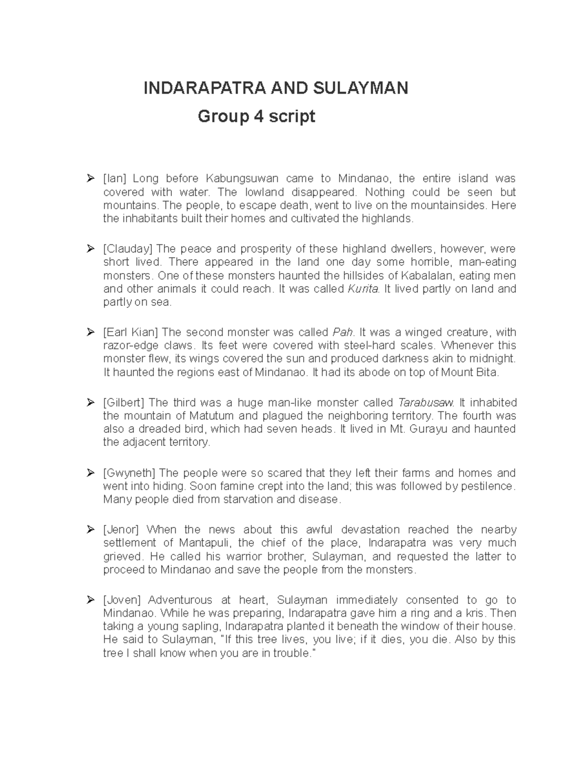 Indarapatra AND Sulayman - INDARAPATRA AND SULAYMAN Group 4 script [Ian ...