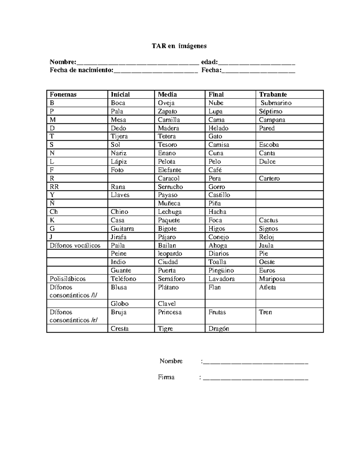 Protocolo TAR EN Imagenes - TAR en imágenes Nombre ...