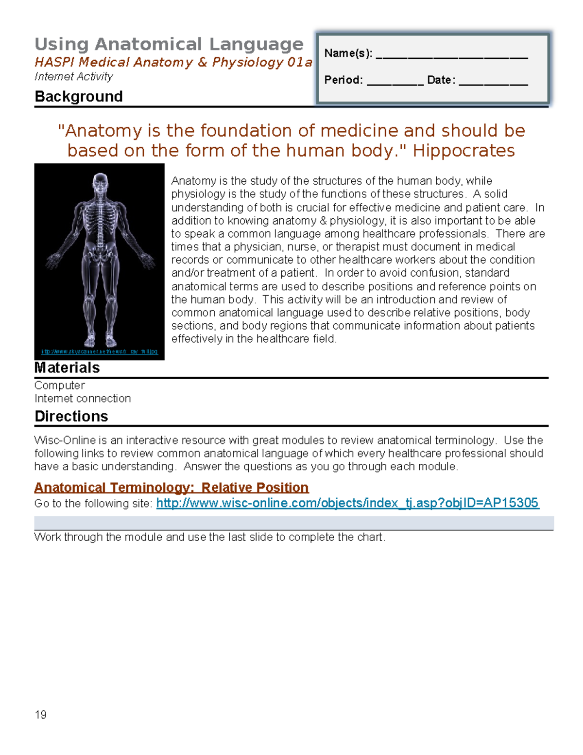 Using Anatomical Languagerev 2021 Using Anatomical Language HASPI