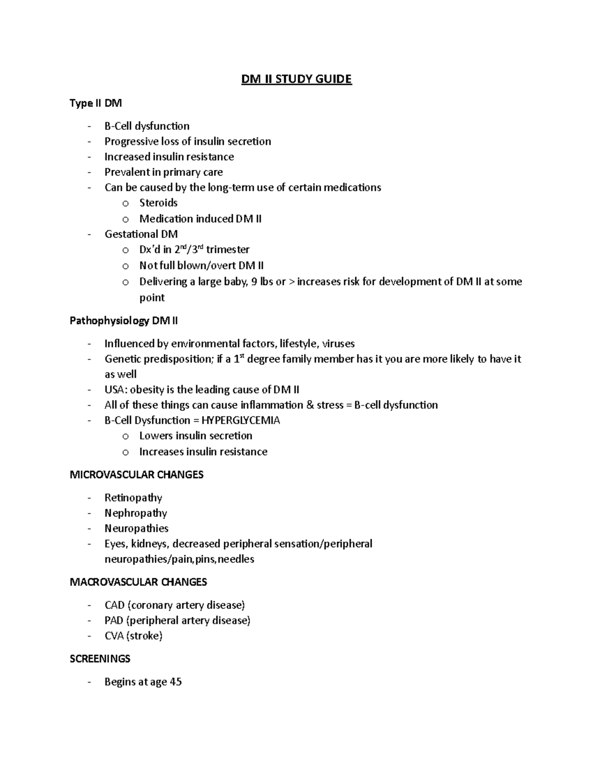 Revised DM II Study Guide - DM II STUDY GUIDE Type II DM B-Cell ...