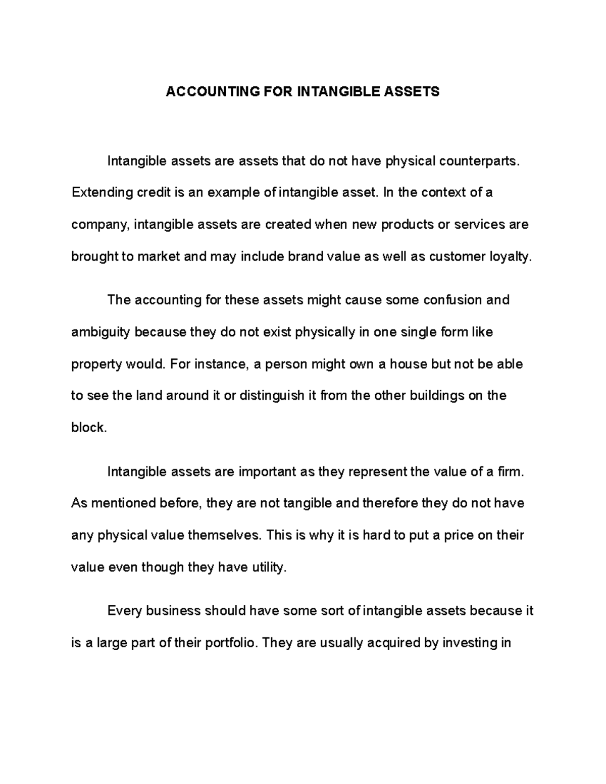 Accounting FOR Intangible Assets - ACCOUNTING FOR INTANGIBLE ASSETS ...