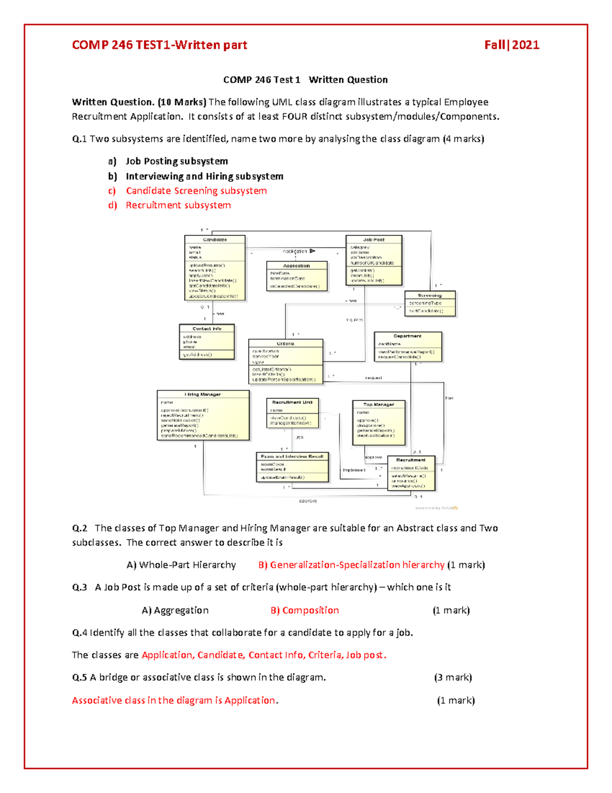 Object Oriented Software Engr COMP 246 Test 1 - Written 1 - COMP 246 ...