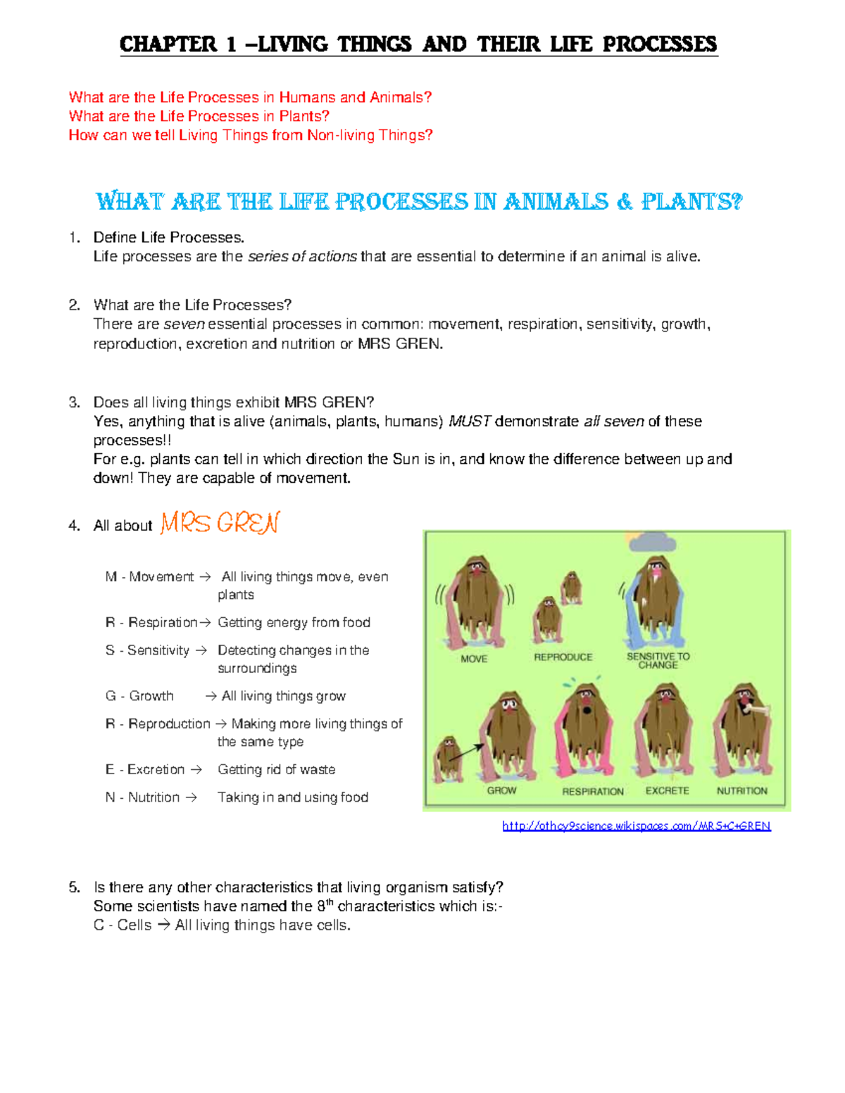 ED1 Life Processes Information TExt - CHAPTER 1 – LIVING THINGS AND ...