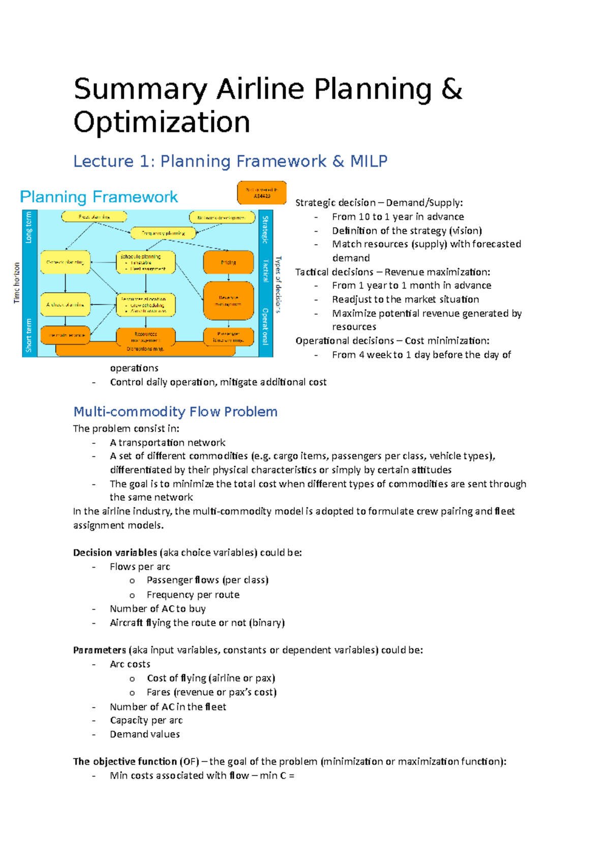 Summary Airline Planning - cargo items, passengers per class, vehicle ...