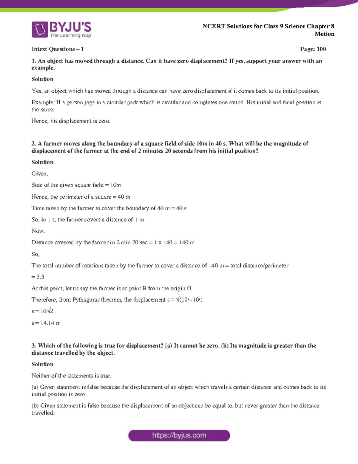 Ncert solutions for class 9 march 28 science chapter 8 motion - Motion ...