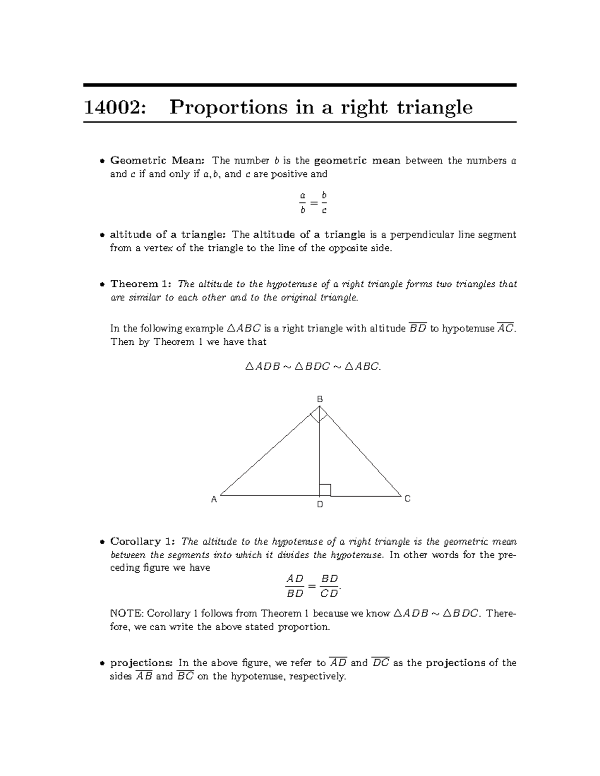 Proportions in a right Triangle - Geometric Mean: The numberbis ...