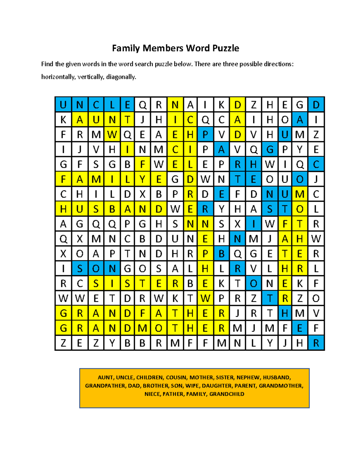 Family Members Word Puzzle Homework convertido Ingl s II UNAH Studocu