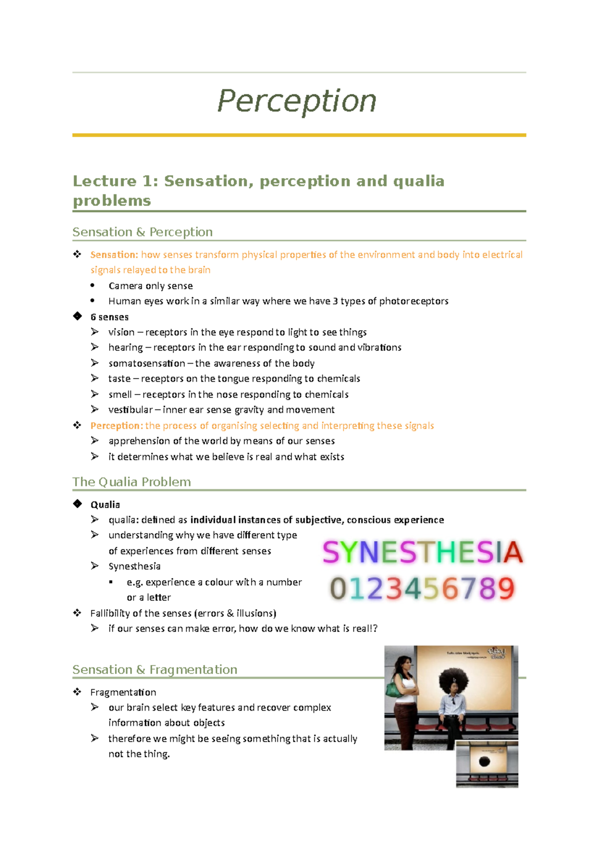 PSYC1002-Topic 6-Perception - Perception Lecture 1: Sensation ...