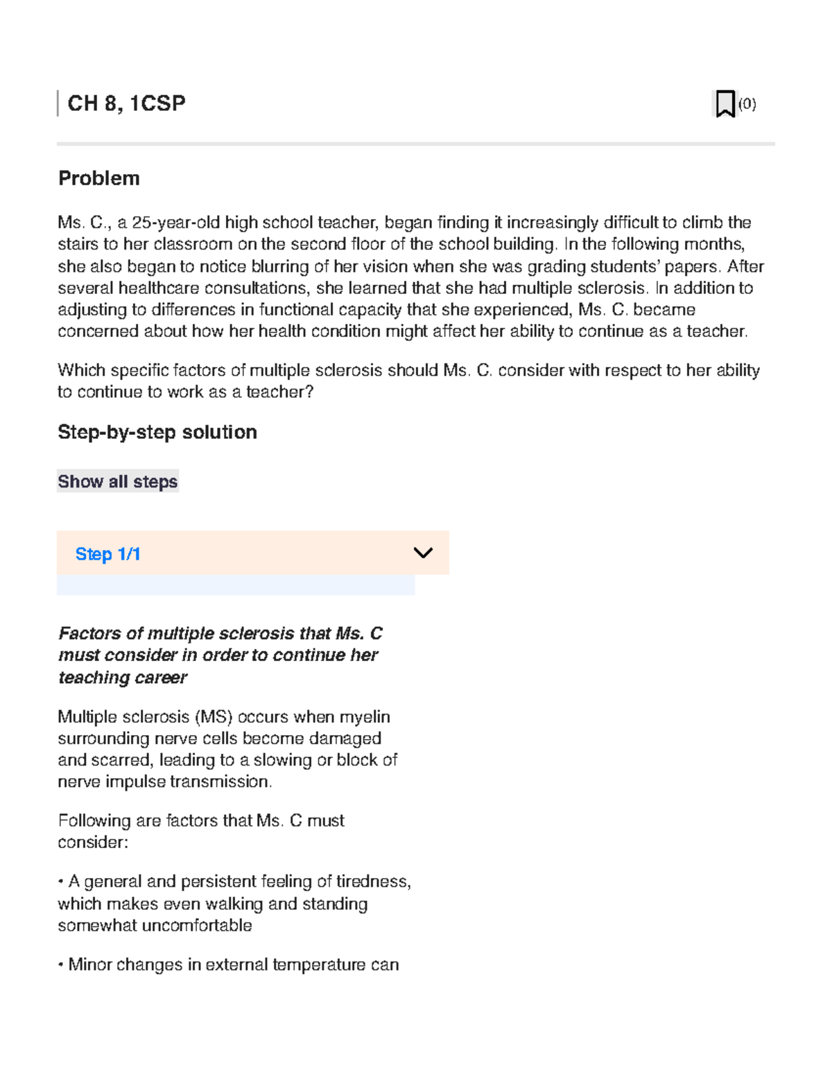 science assignment1 - Problem Ms. C., a 25-year-old high school teacher ...