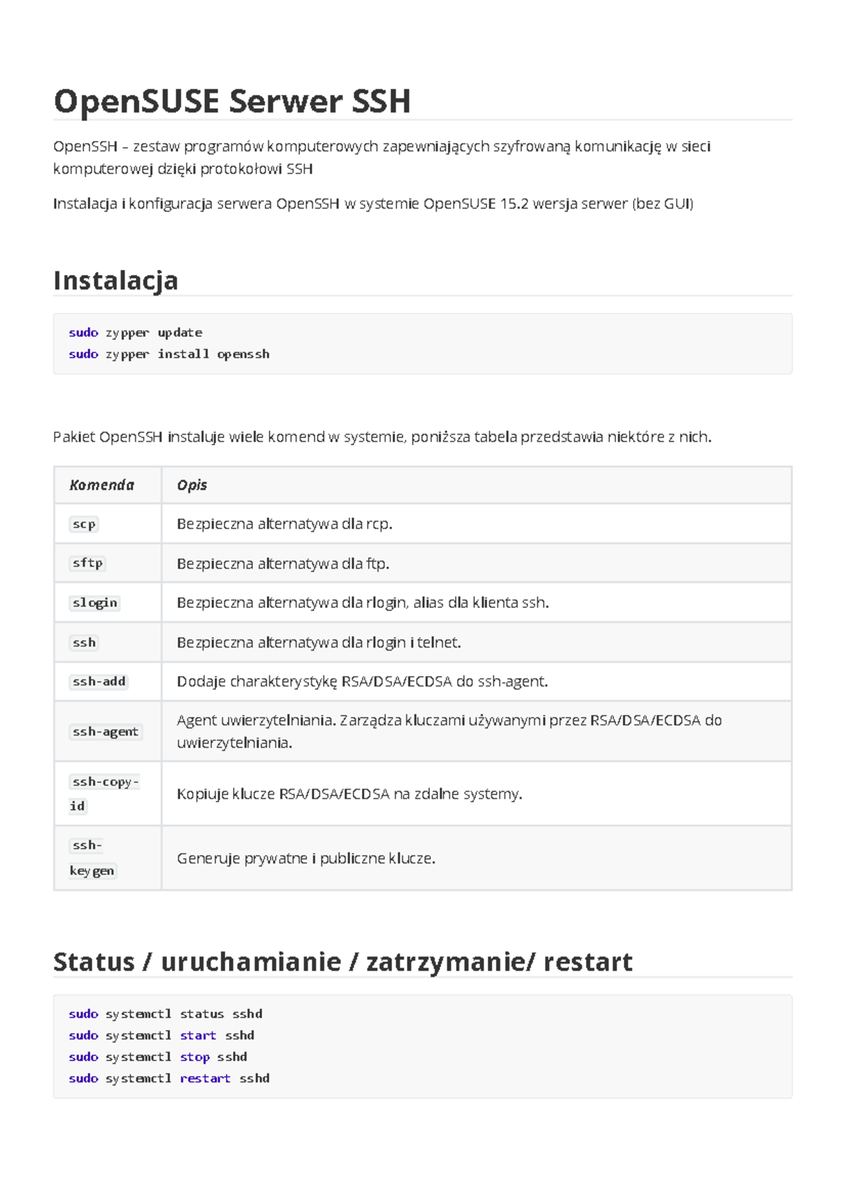 ASO Open SUSE SSH - Komenda Opis scp Bezpieczna alternatywa dla rcp ...
